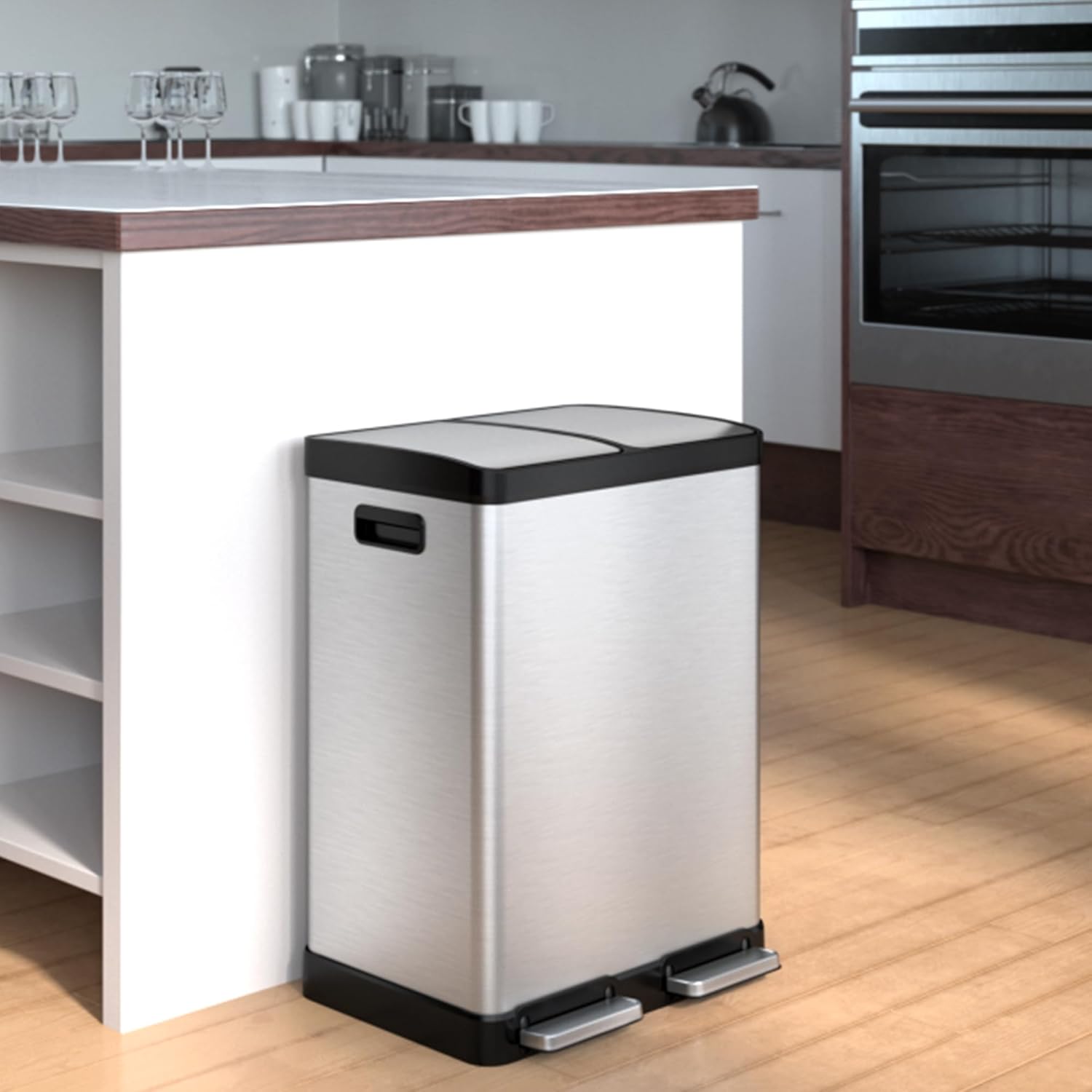 Trash And Recycle Bin Combo 2x6.6 Gallon Dual Trash And Recycling Bin ...