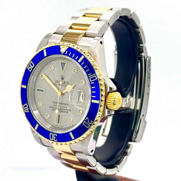 Rolex 16613 Submariner Halfgold Automatic Diamond And Blue Sapphire In ...
