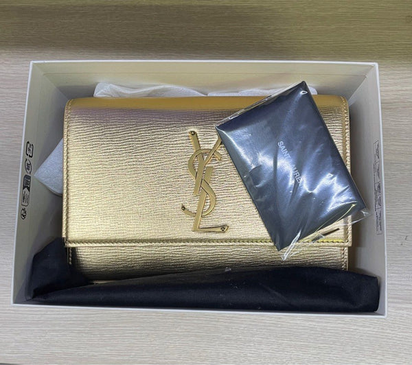 YSL Saint Lauren Kate Small Metallic Leather Sling Bag, Gold – Cash ...